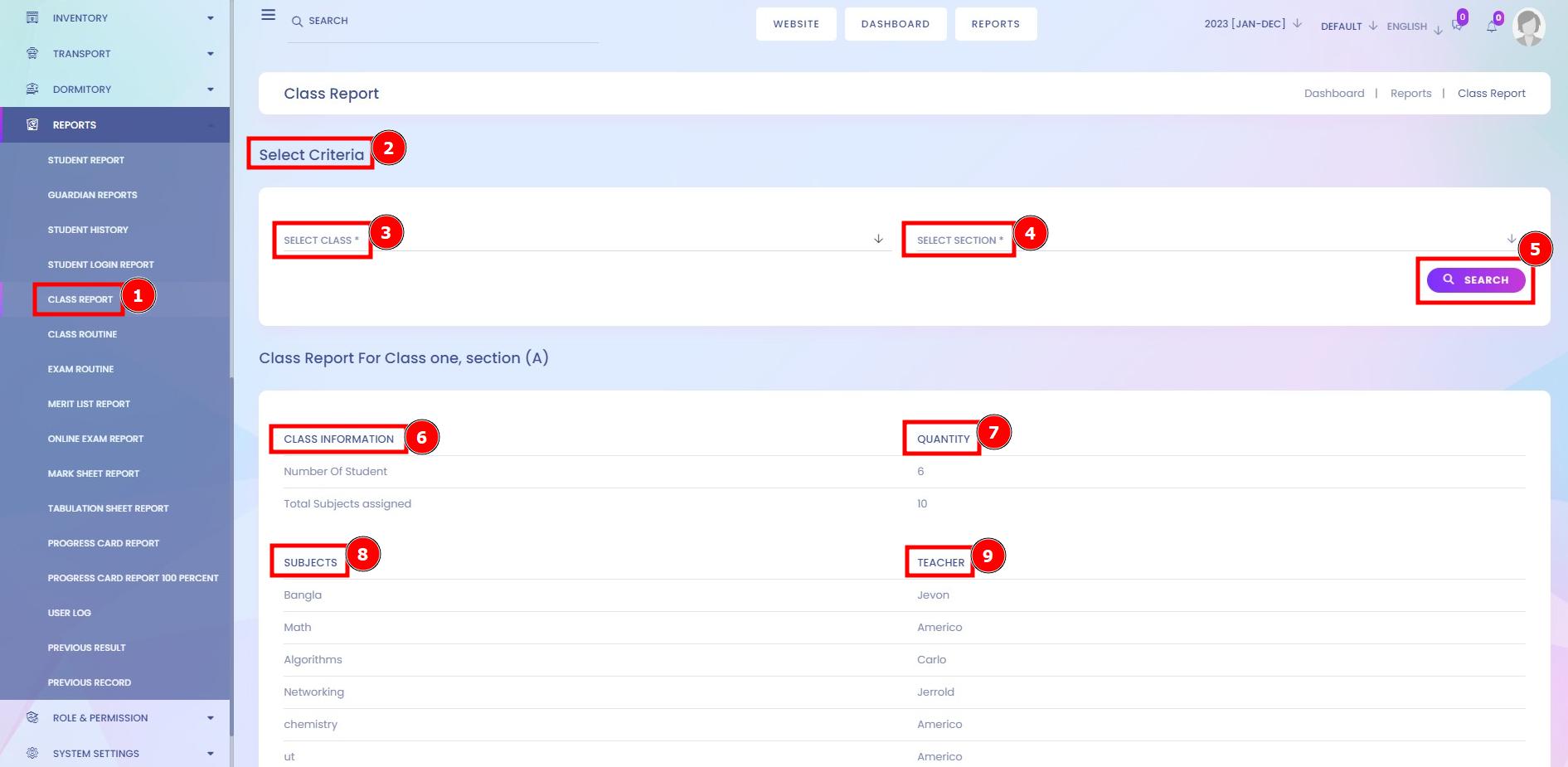 Aorasoft HelpDesk | Class Report