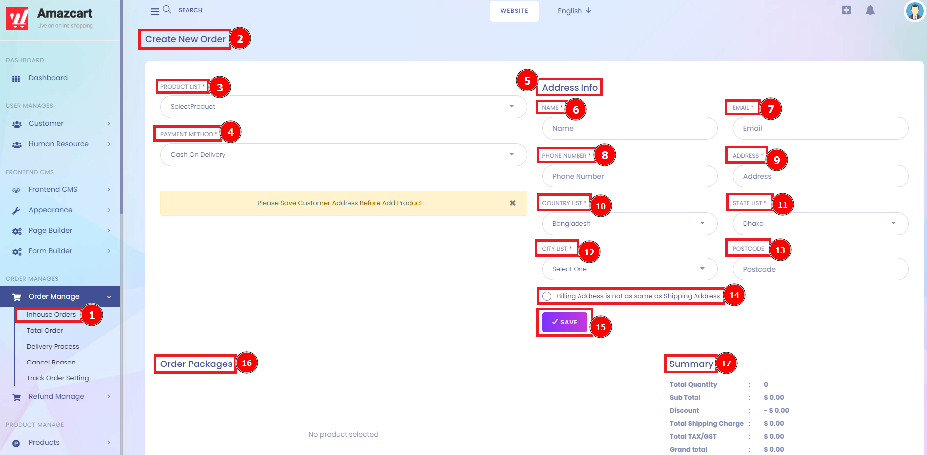 Create New Order | Aorasoft HelpDesk