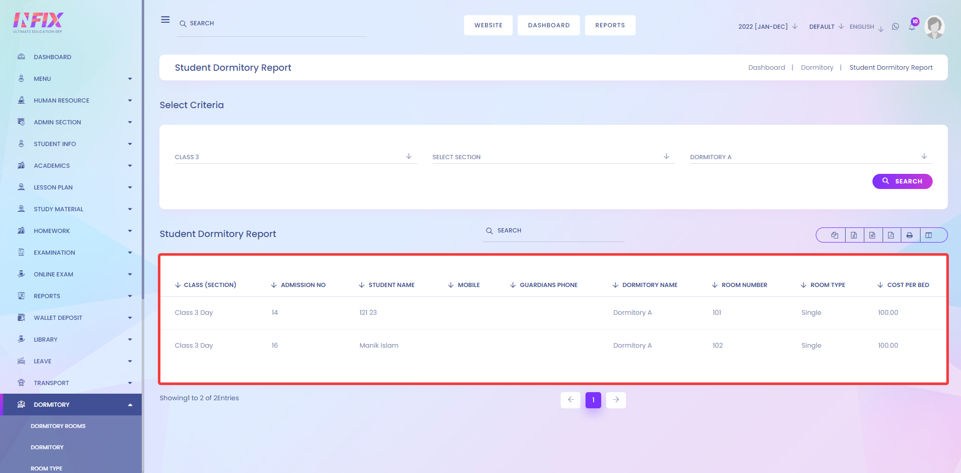 Aorasoft HelpDesk | Student Dormitory Report
